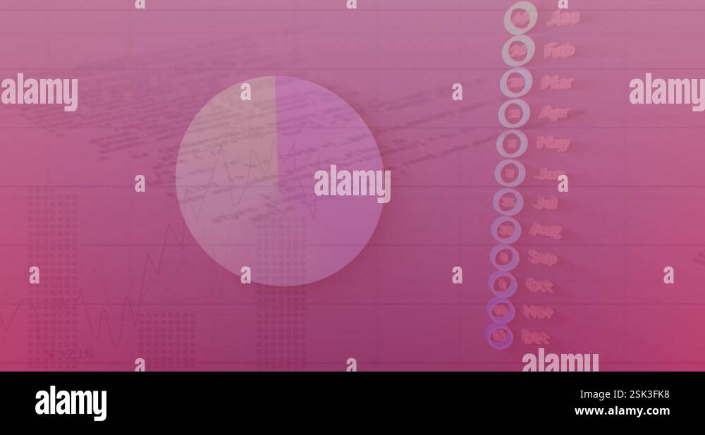Animation of pie chart and months name in circles over computer ...