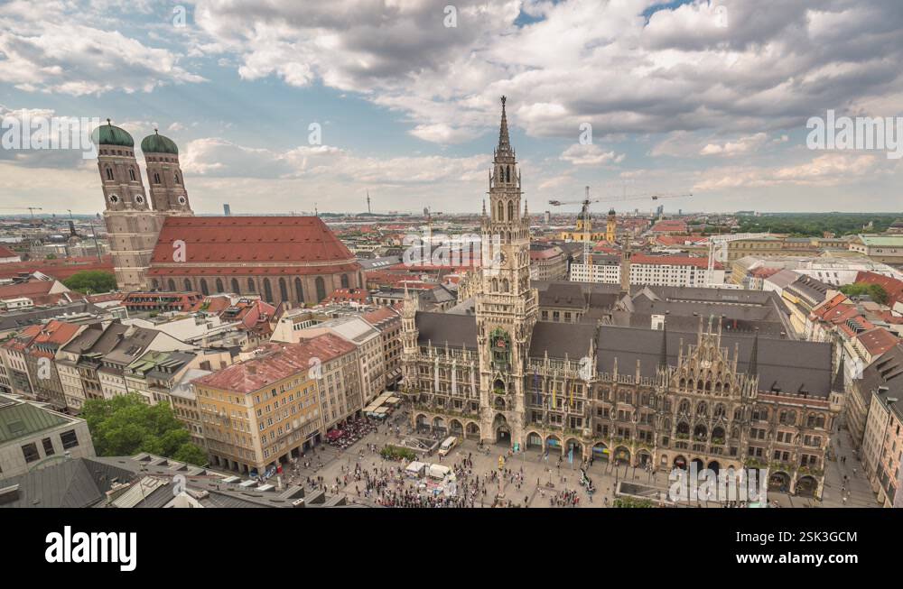 Munich (Munchen) Germany city skyline time lapse at Marienplatz Stock ...