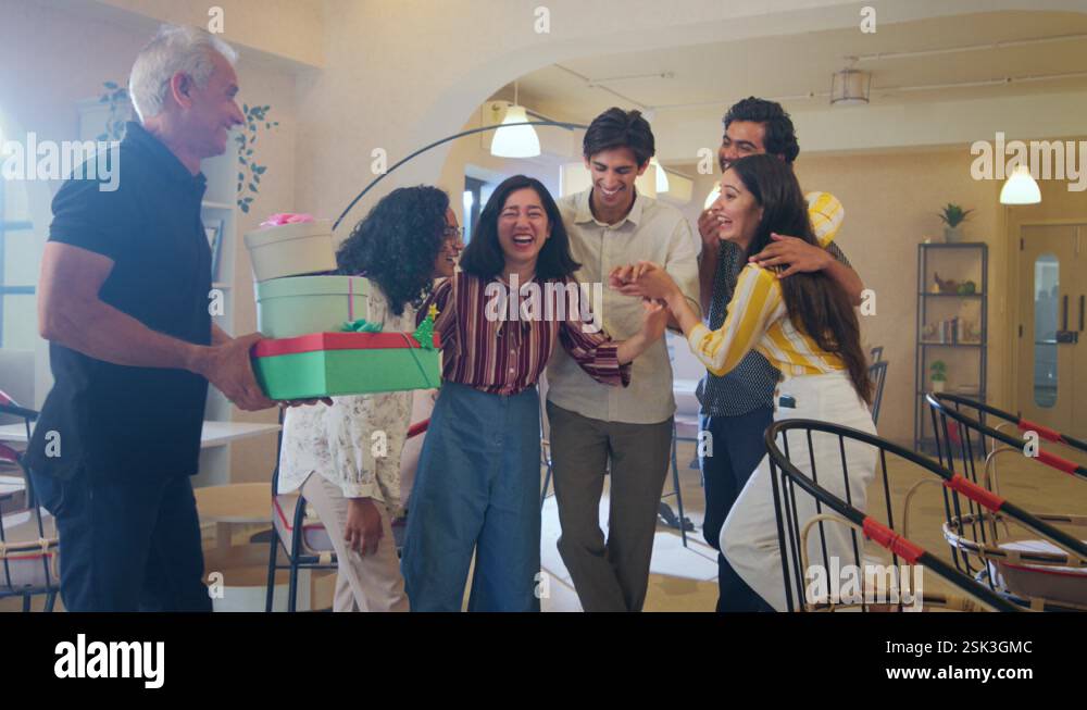Happy Indian corporate group of office employees celebrating at ...