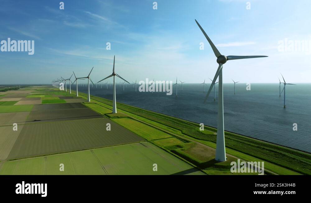 Wind Farm with Windmills near Urk Generating Sustainable Energy on Land ...