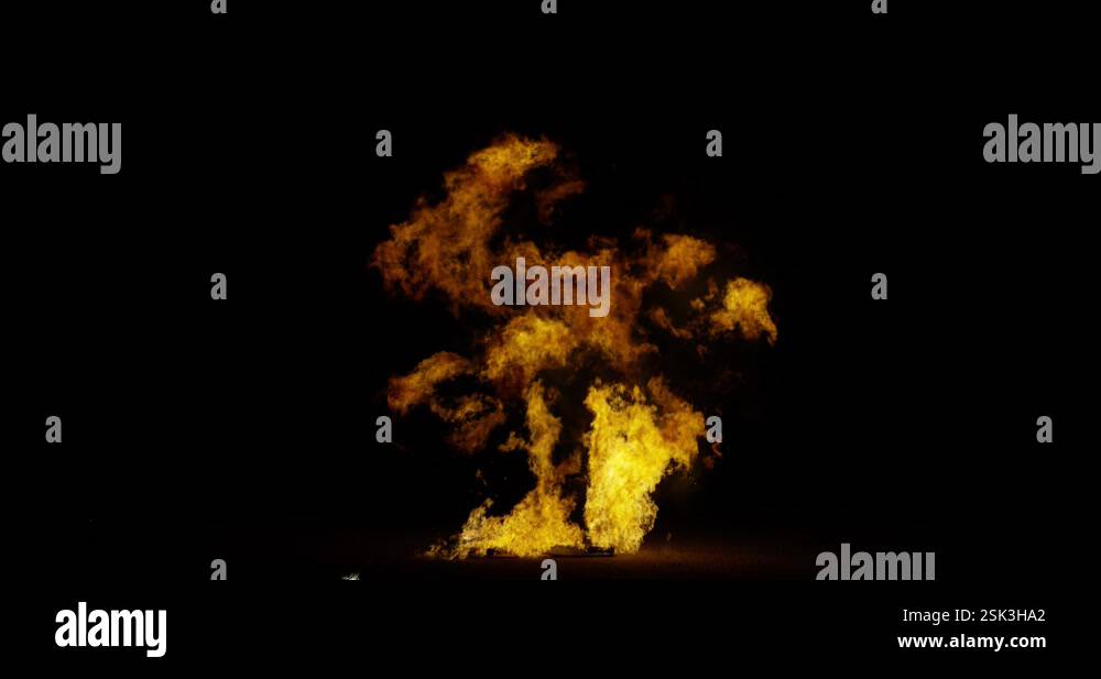Big fire explosion ground sparks from the bottom of the screen, black ...