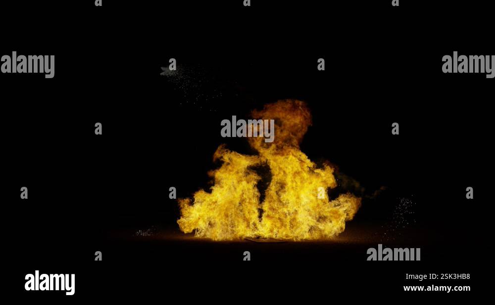 Big fire explosion ground sparks from the bottom of the screen, black ...