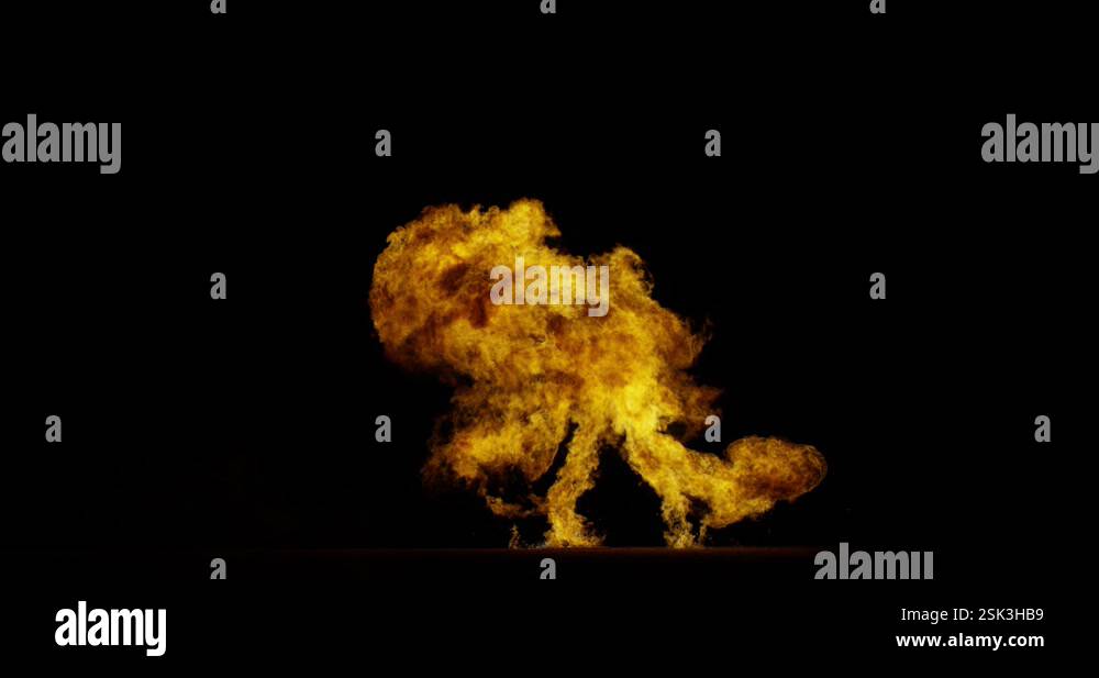 Big fire explosion ground sparks from the bottom of the screen, black ...