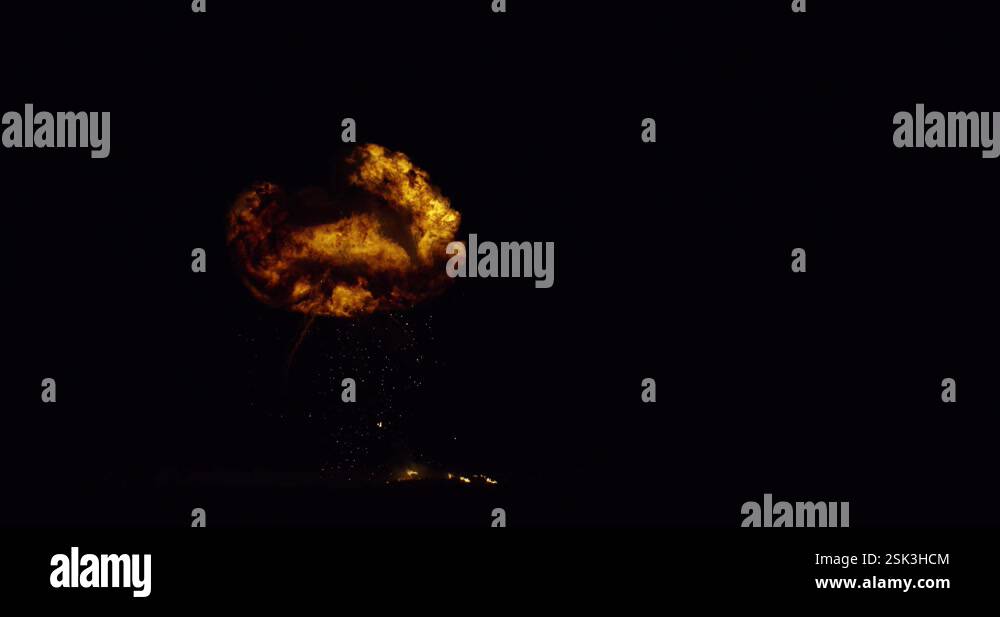 Big fire explosion giant from the bottom of the screen, black ...