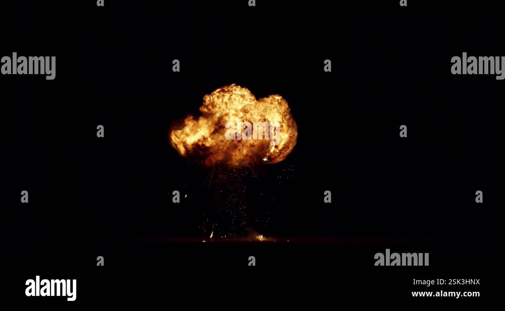 Big fire explosion giant from the bottom of the screen, black ...