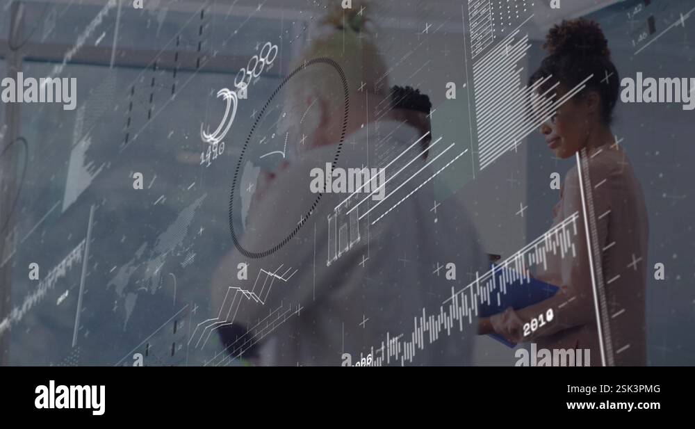 Animation Of Interface With Data Processing Against Diverse Man And Woman Stock Video Footage