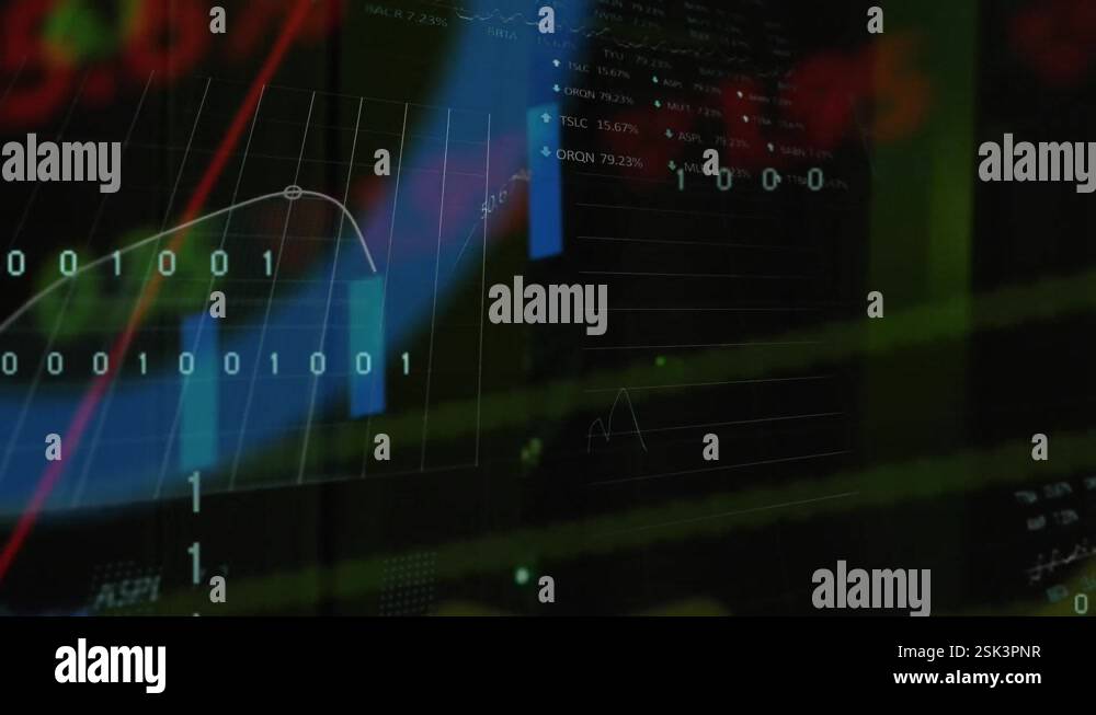 Animation of graphs, binary codes, computer language, trading boards over server Stock Video ...
