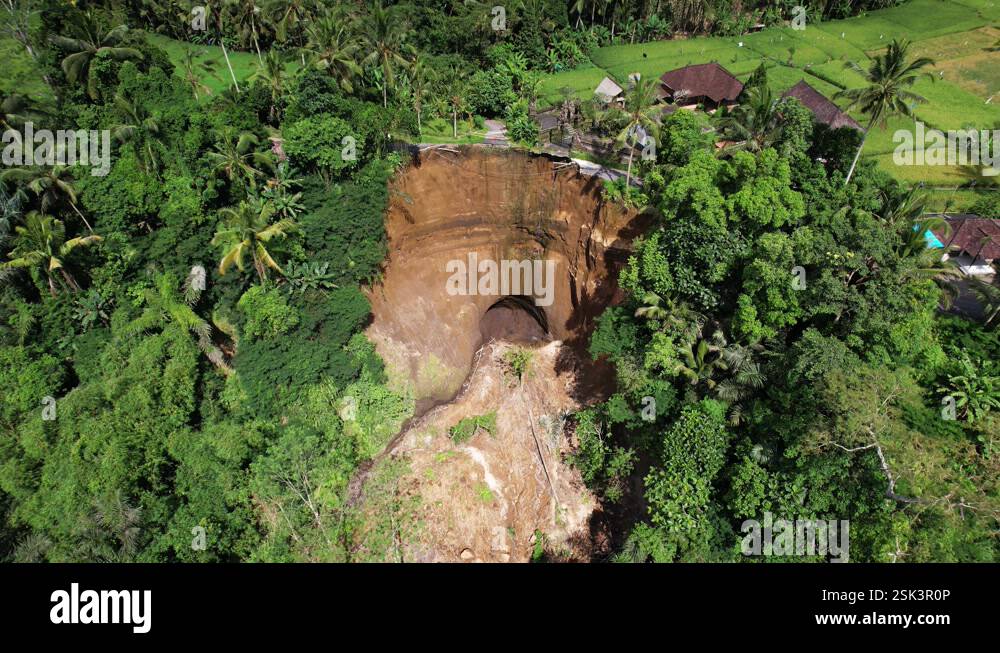 Aerial view of natural cataclysm in central Bali, aftermath of ...