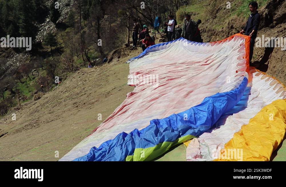 parachute laying on ground for take off adventure video is taken at ...