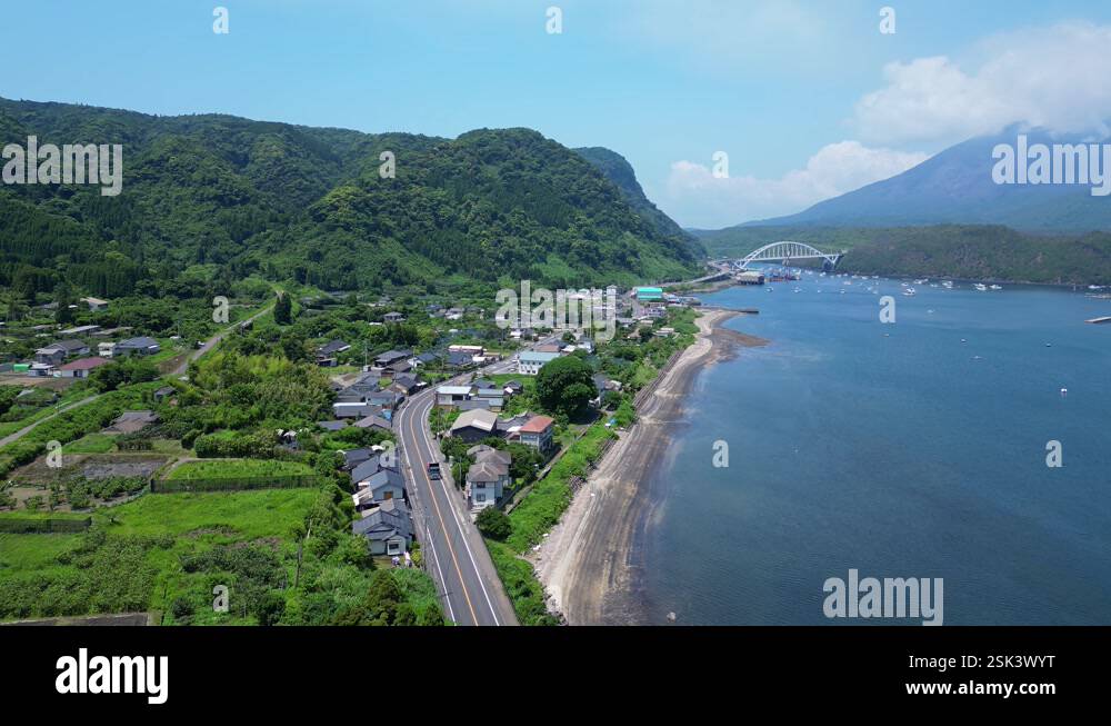 Aerial view of the coastal road in Kagoshima in Kyushu in Japan Stock ...