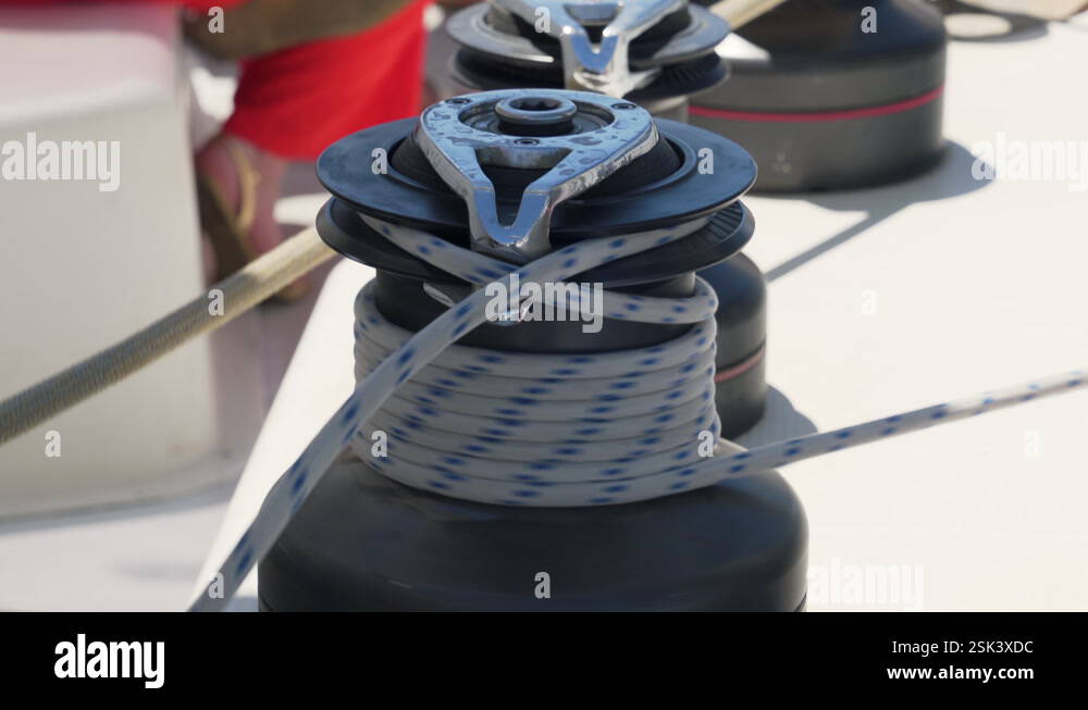 Automatic windlass picking up the rope during the navigation of a Stock ...