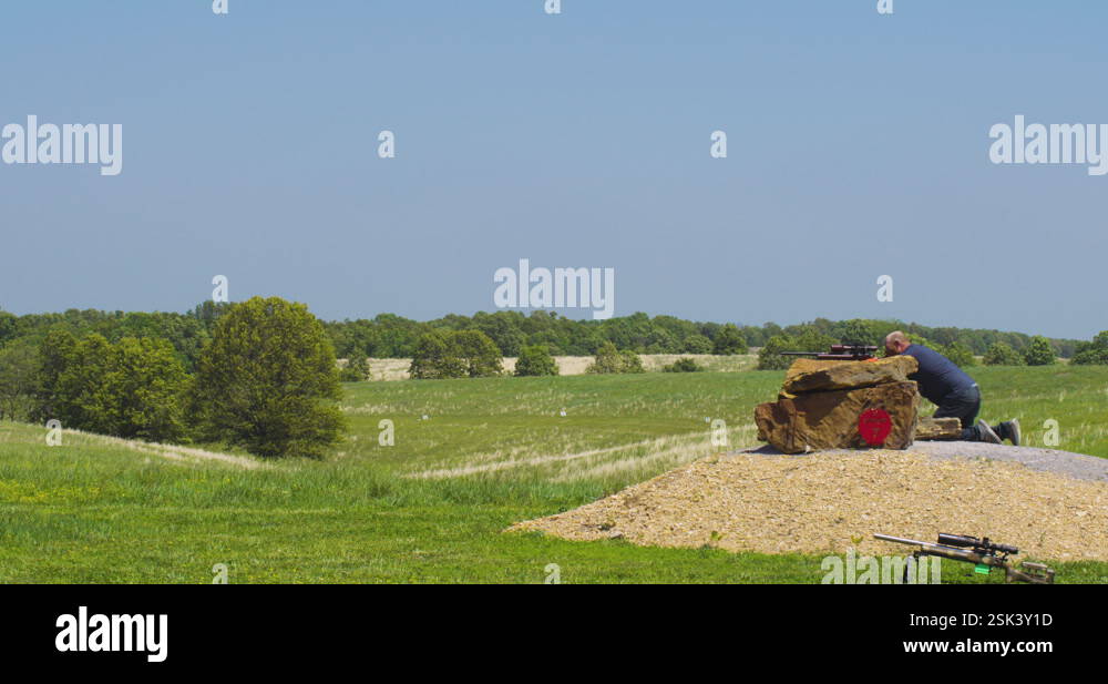 Attentive Marksman Aiming Rifle At Precision Match In Leach, Oklahoma ...