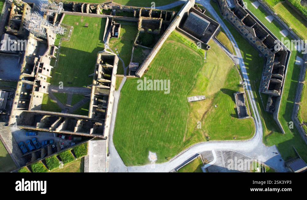 Aerial top down of Irish Charles Fort and the interior of buildings ...