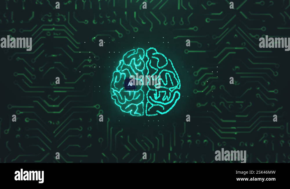Human brain appearing on electronic circuit board. AI revolution with ...