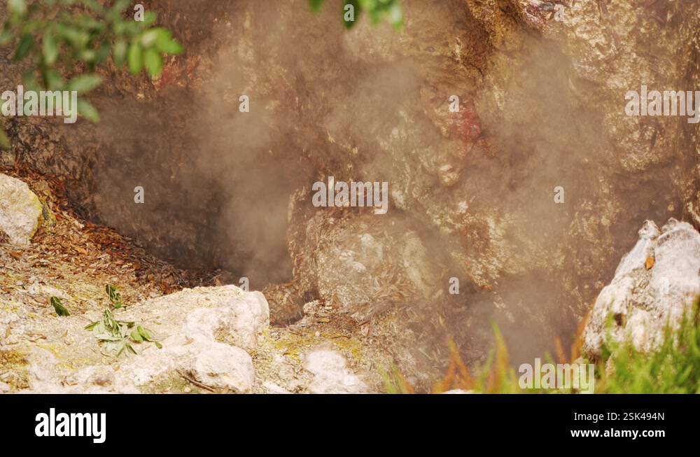 Steam emerges from a volcanic vent on an actively volcanic island Stock ...