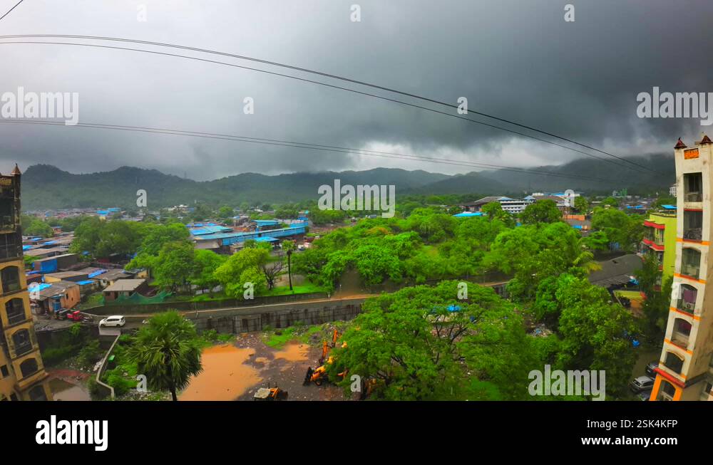 kashimira greenery hills on raining timelaps wide view in mumbai Stock ...