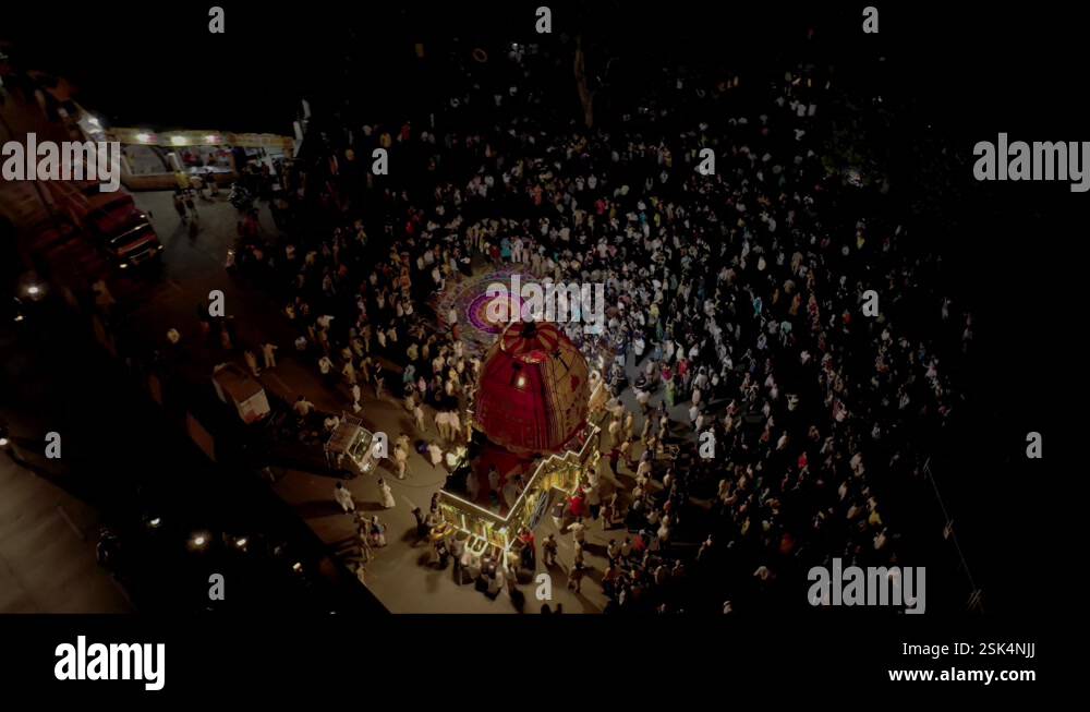 aerial night view of lord jagannath ratha yatra at Surat india.It is ...