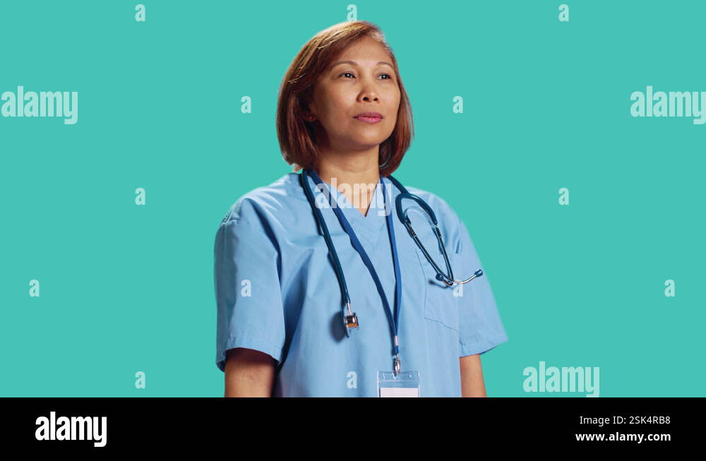 Nurse doing swiping hand motion gesture Stock Video Footage - Alamy