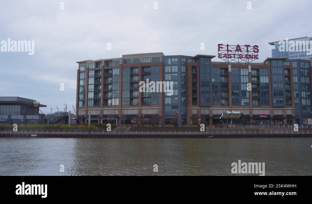 Cleveland Flats east bank and blue bridge Stock Video Footage - Alamy