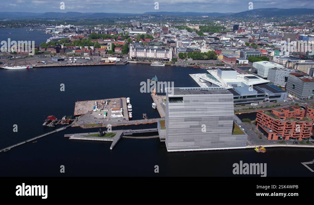Oslo, Norway, Aerial View of Bjørvika Bay, Opera House, Munch Museum ...