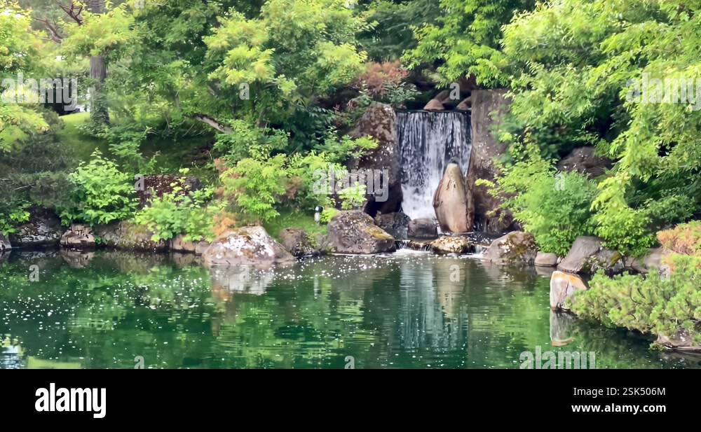 A water fall at the Nikka Yuko Japanese Gardens in Lethbridge, Alberta ...