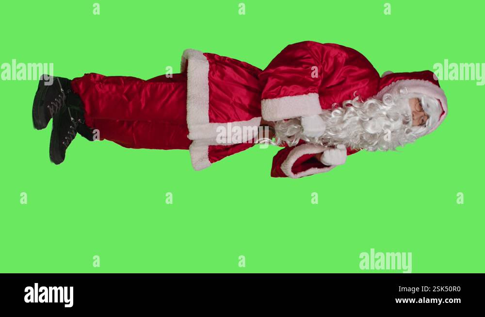 Vertical video Side view of saint nick hail someone on camera Stock ...