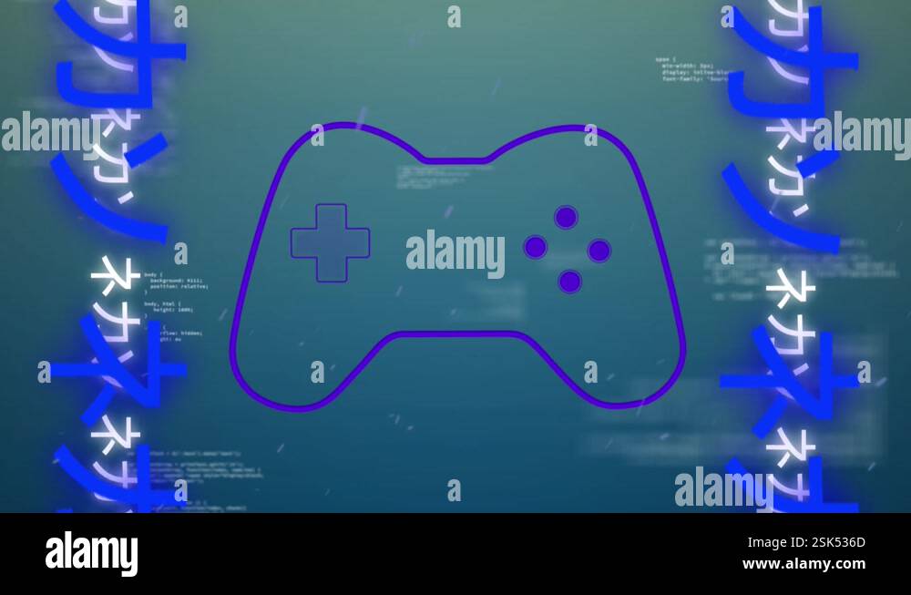 Animation of gaming console over japanese language against computer ...