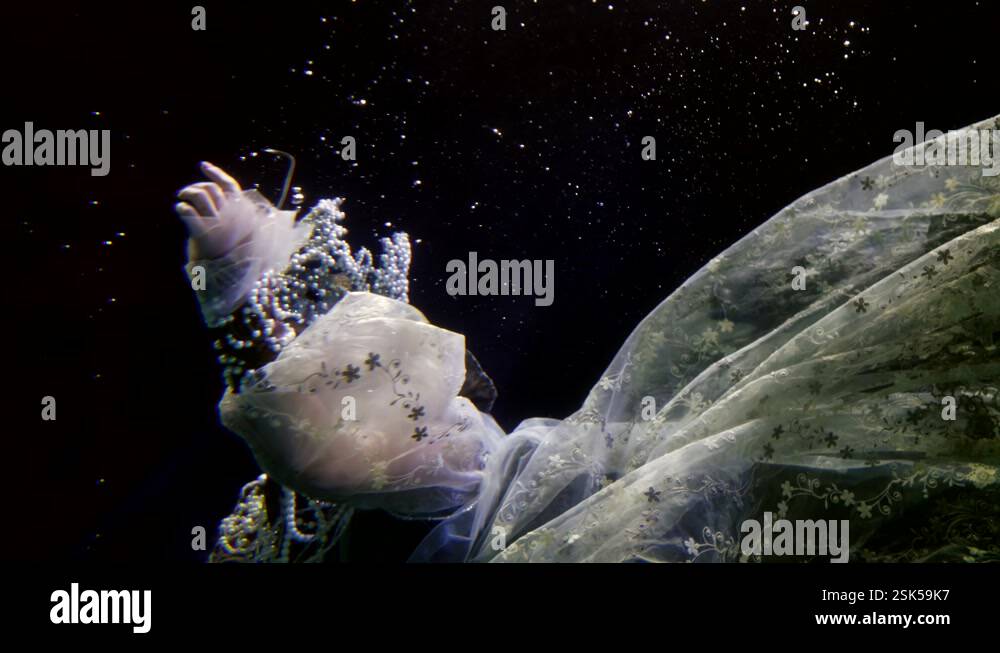 beautiful tsarevna diving in mysterious dark depth of magic sea ...