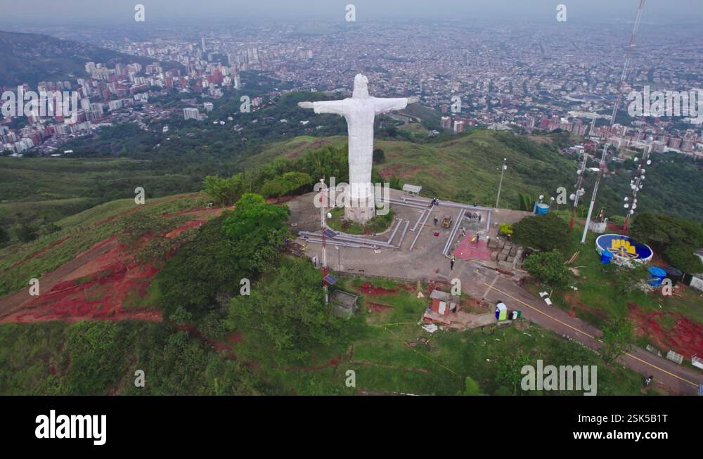 Captivating Aerial Perspective: Drone's Orbit Around the Statue of ...
