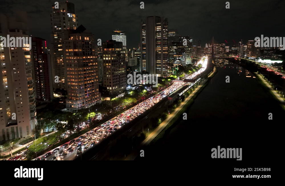 Illuminated Buildings At Night City In Sao Paulo Brazil. Cityscape ...