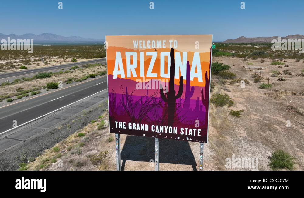 Welcome to Arizona sign along interstate highway. AZ is known as the ...