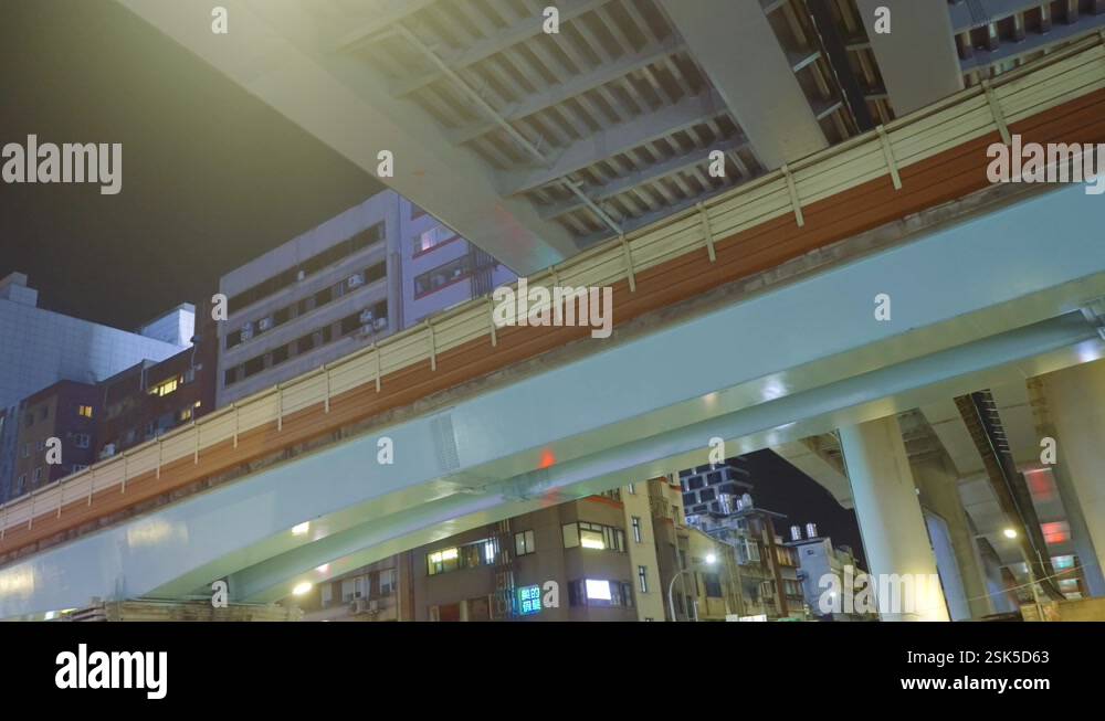 Pan across highway roadways and tall skyline buildings of taiwan Stock ...