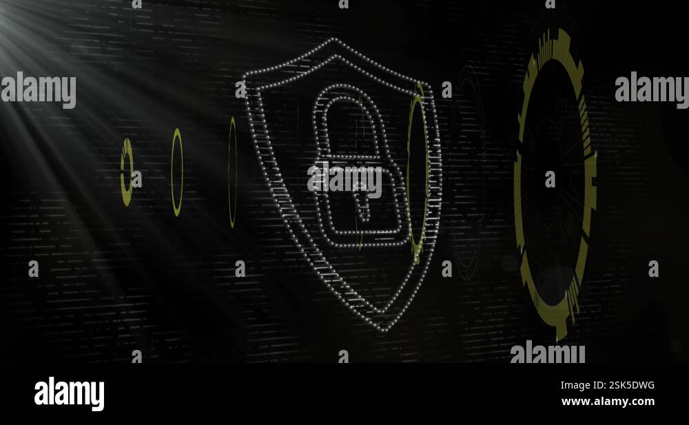 Animation Of Security Padlock And Data Processing Over Black Background