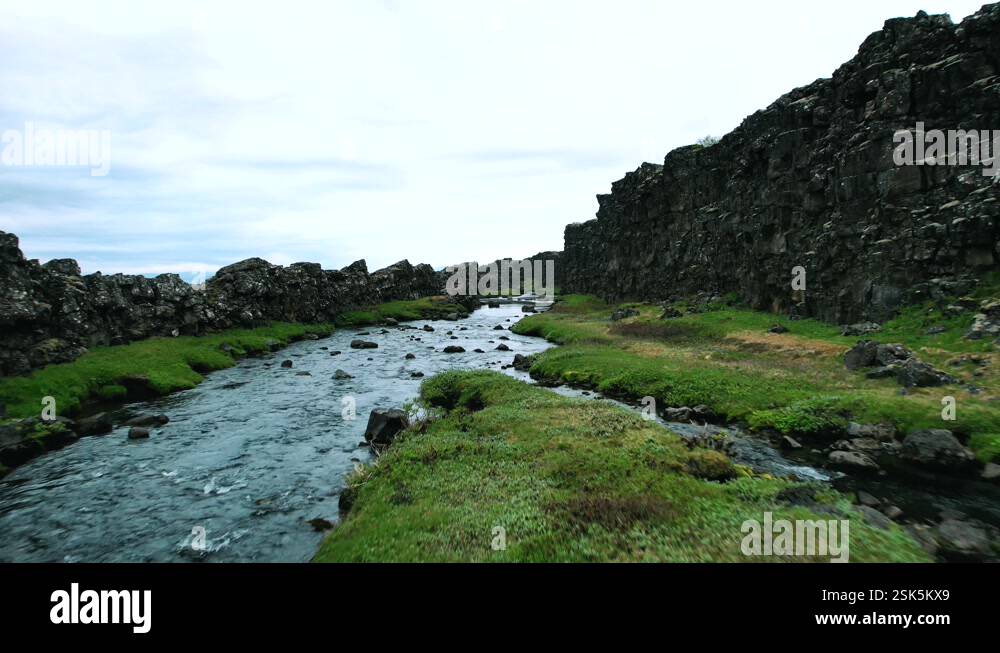 Melted glacier river at Thingvellir National Park in a rift valley ...