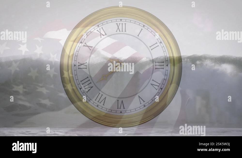 Animation of clock ticking over flag of usa Stock Video Footage - Alamy