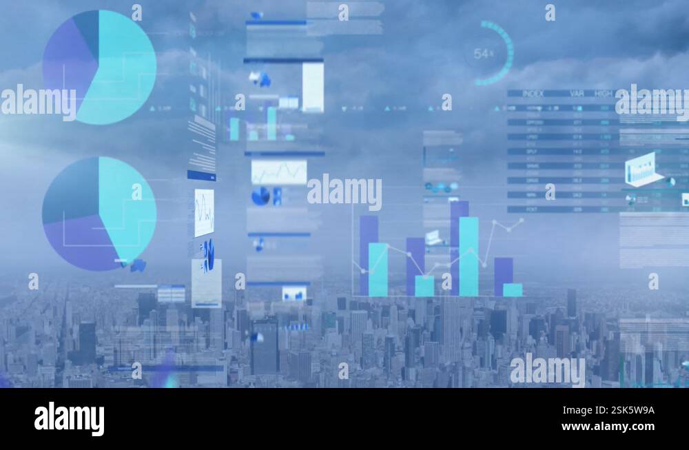 Animation of statistical data processing against aerial view of cityscape Stock Video Footage ...