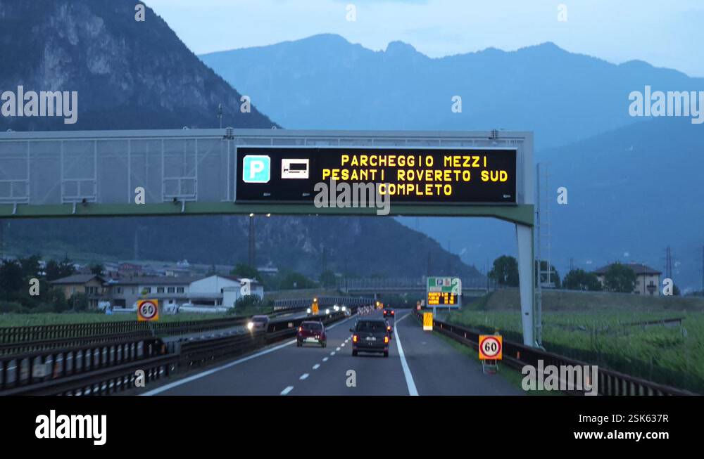 Full parking for trucks sign, message on highway. Italy Stock Video ...