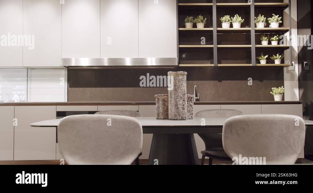 Leather modern gray chair in kitchen room and dining table Modern ...