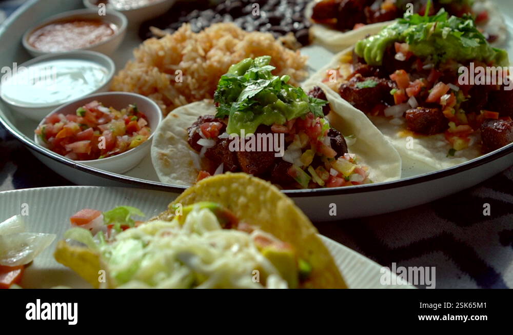 Soft taco tacos carnitas paprika pork guacamole salsa hard shell with ...