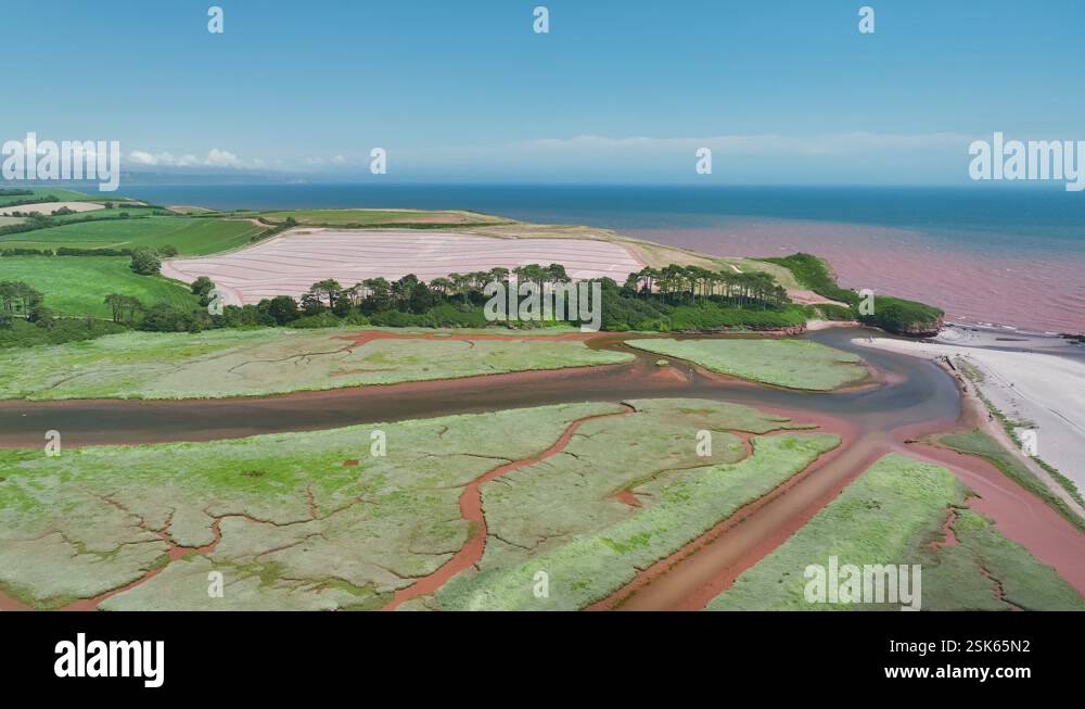River Otter Estuary Nature Reserve from a drone, Budleigh Salterton ...