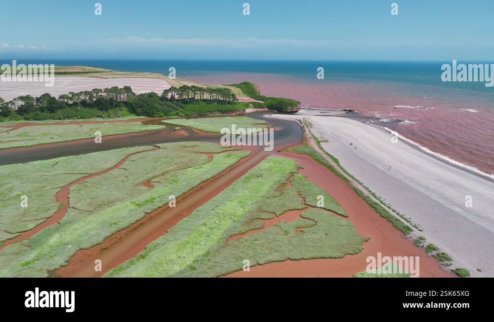 River Otter Estuary Nature Reserve from a drone, Budleigh Salterton ...