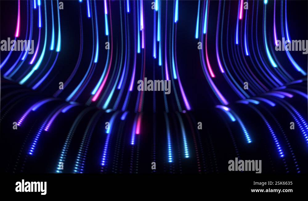 Rain of Falling Neon Streaks of light falling on curvy Path Seamless ...