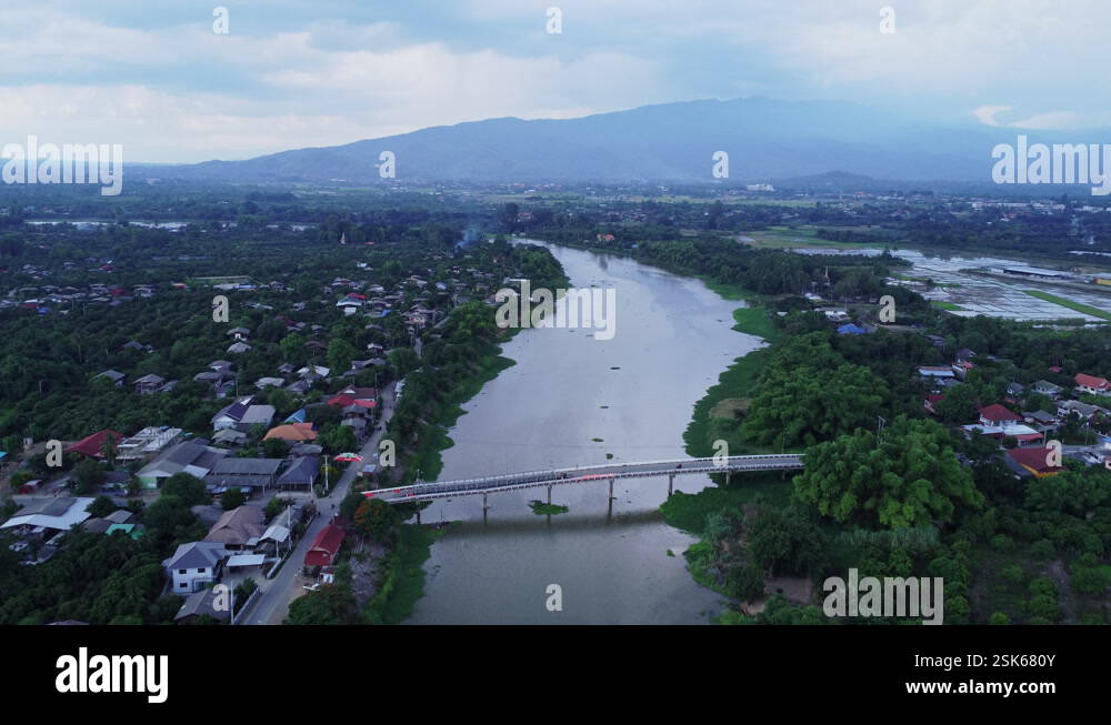 Repair of a concrete bridge across a river in the countryside. Repair ...
