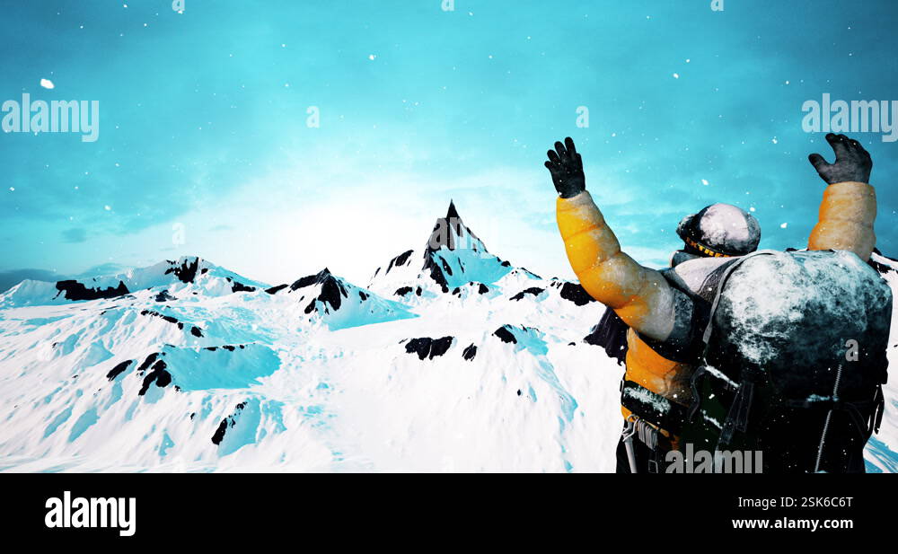 Conquering Peaks: A Climber's Ultimate Triumph on the Mountain Stock ...