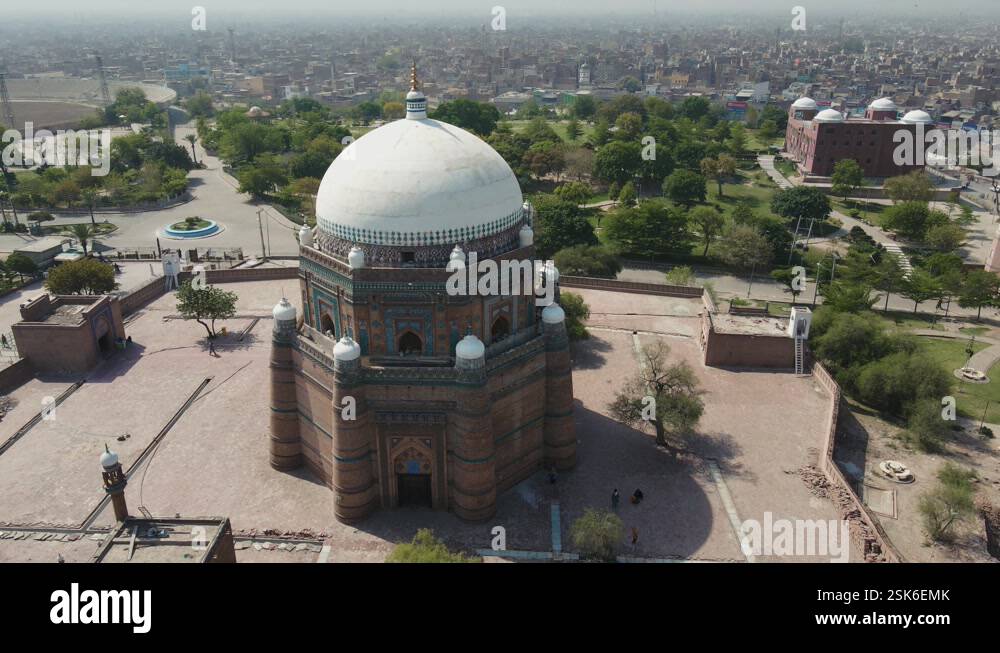 Aerial view of the Tomb of Hazrat Shah Rukn-e-Alam in Multan City in ...