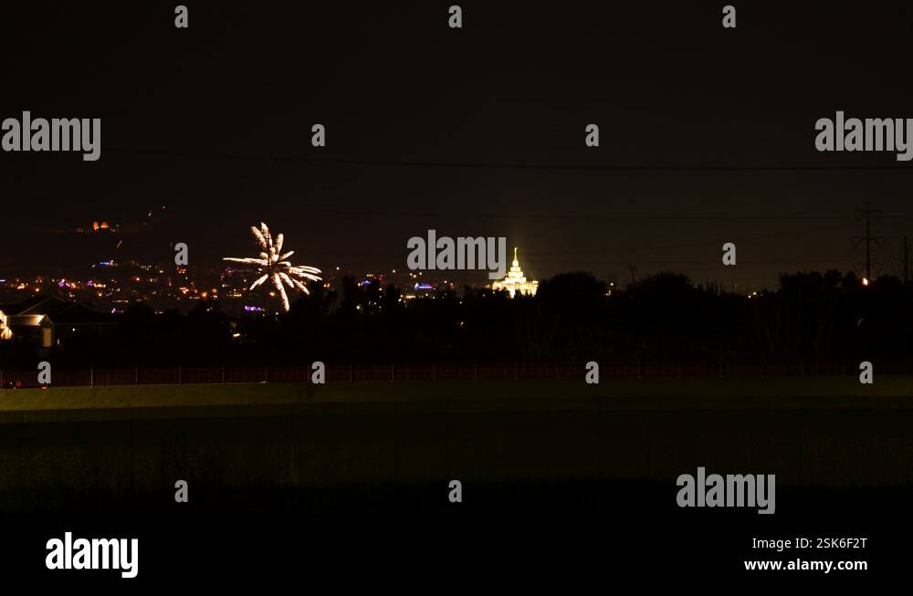 Fireworks time lapse with the LDS Saratoga Springs Temple in Utah ...