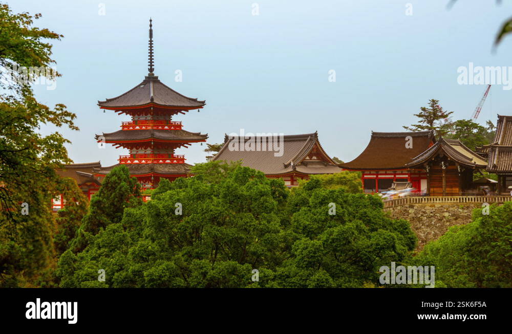 Kiyomizu dera temple shrine pagoda at Kyoto Japan forest view timelapse ...