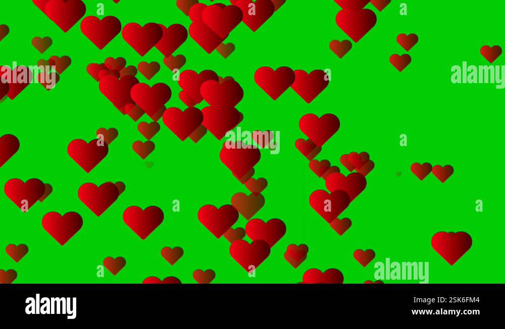 Falling Love Hearts icons animation cartoon on green screen,good for ...