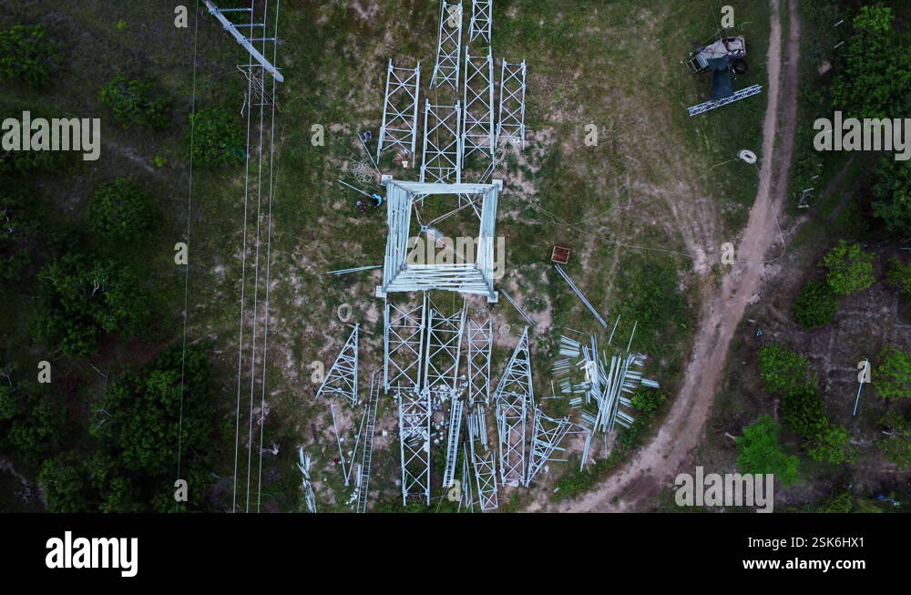 Assemble and install Steel Tower for power transmission lines Stock ...