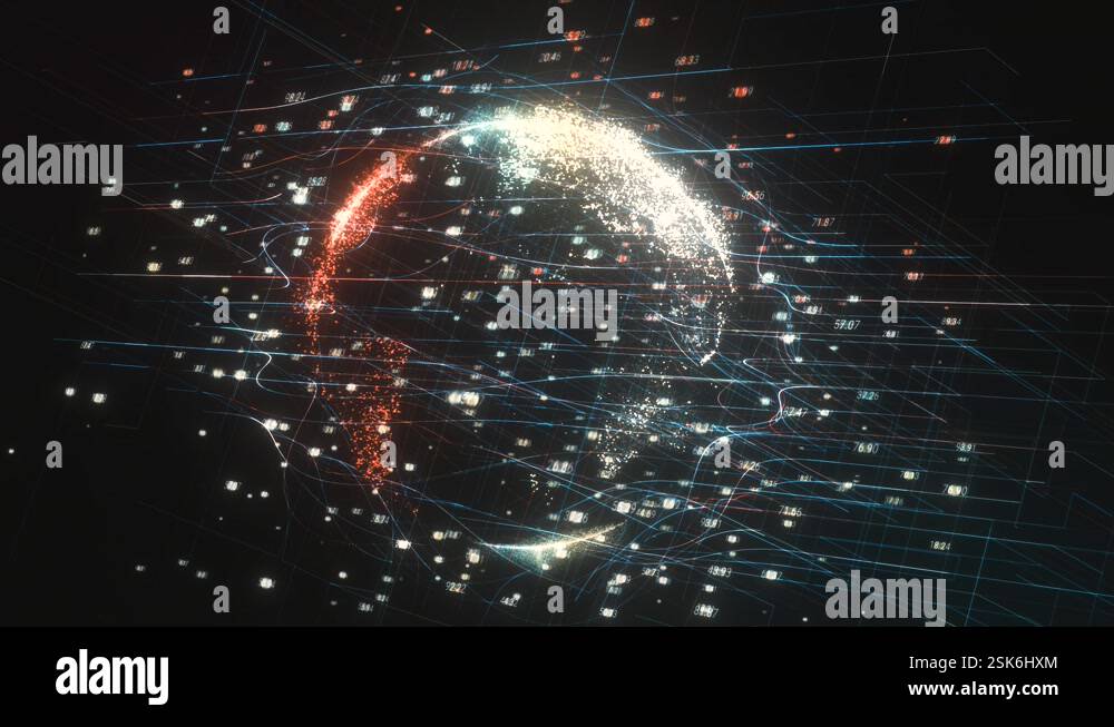 3d planet Earth model, colorful lines presenting orbit with satellites ...